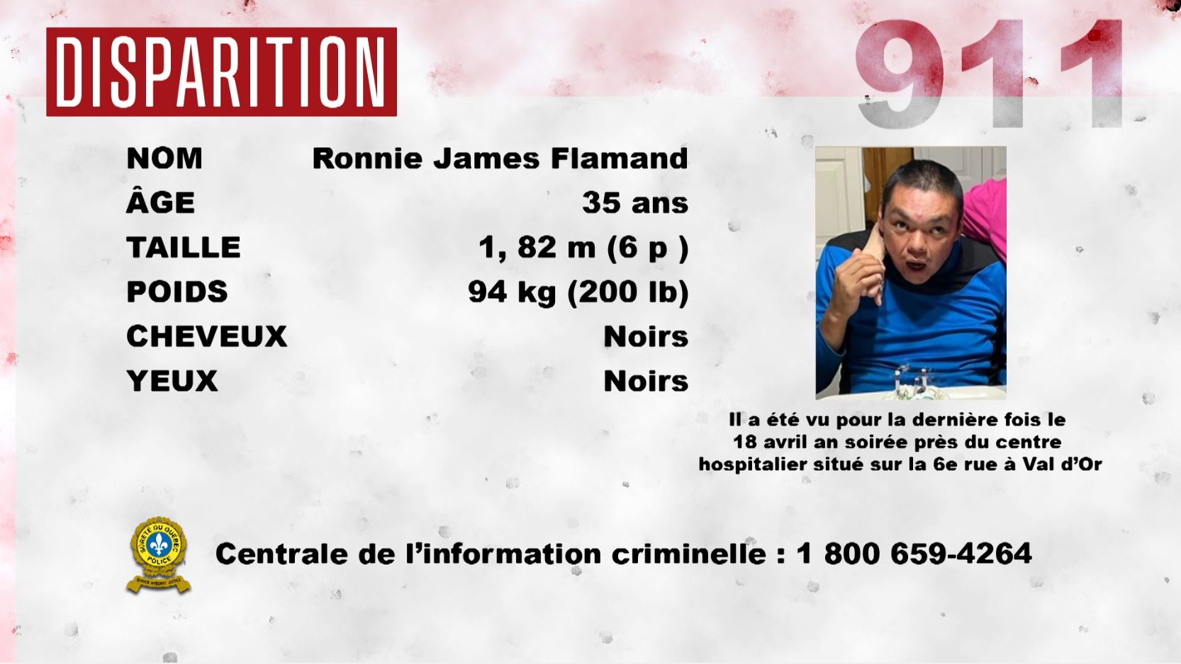 Disparition de Ronnie James Flamand - Noovo Abitibi-Temiscamingue